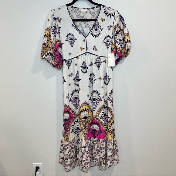 fig and flower | Dresses | Fig Flower Pippa Ivory Floral Puff Sleeve ...